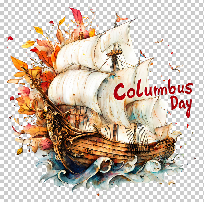Columbus Day - Columbus Day Ship With Autumn Leaves PNG, Clipart ...