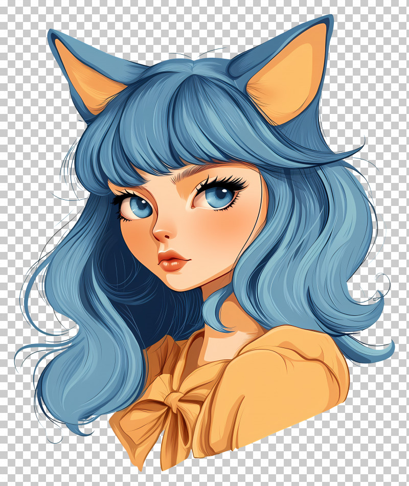 Cat Girl - Anime Cat Girl With Blue Hair PNG, Clipart, Anime, Blue Hair ...