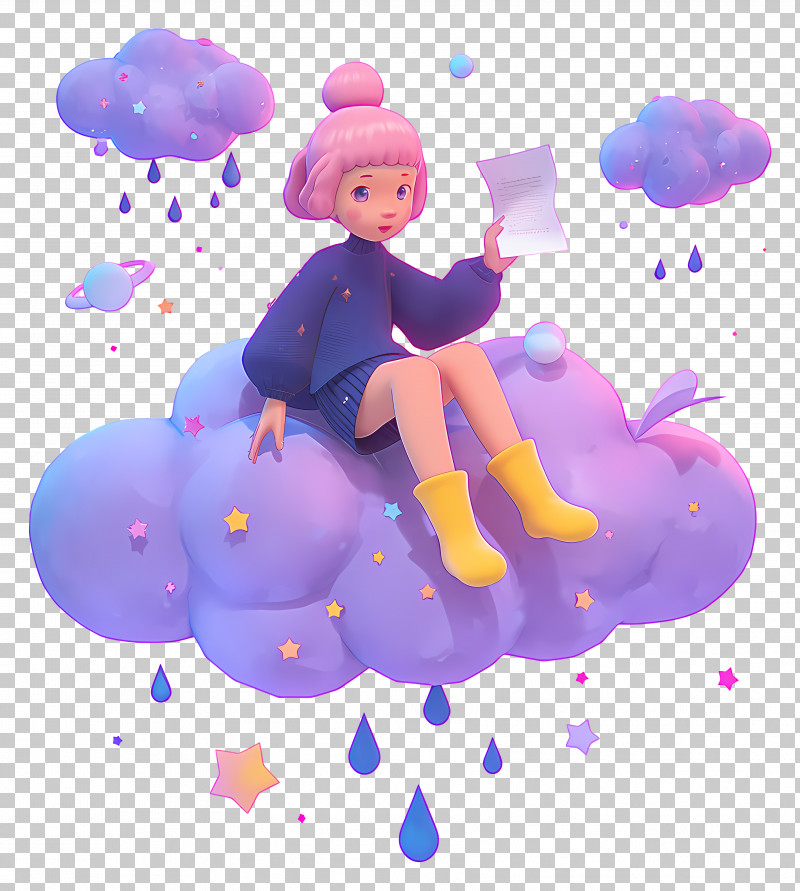 Girl Sitting On Cloud - Girl Sitting On Cloud With Stars And Raindrops ...