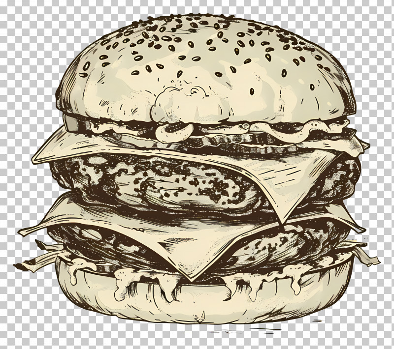 Burger Outline - Vintage Illustration Of A Double Burger PNG, Clipart ...