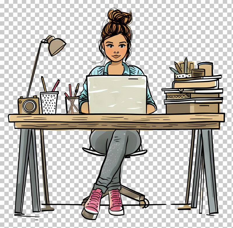 Cartoon Woman Working - Girl Working At Desk PNG, Clipart, Art, Cartoon ...