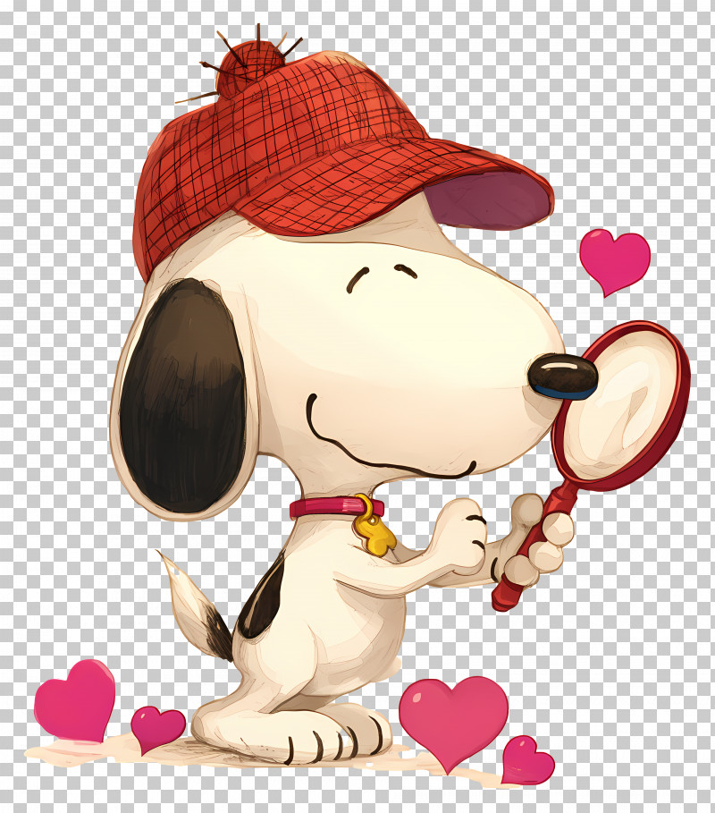 Snoopy Love - Cute Dog Detective With Red Cap And Magnifying Glass PNG ...
