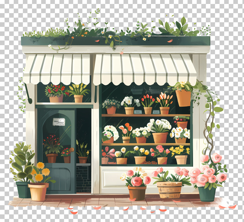 Spring Flower Store - Charming Floral Shop Facade With Potted Plants ...