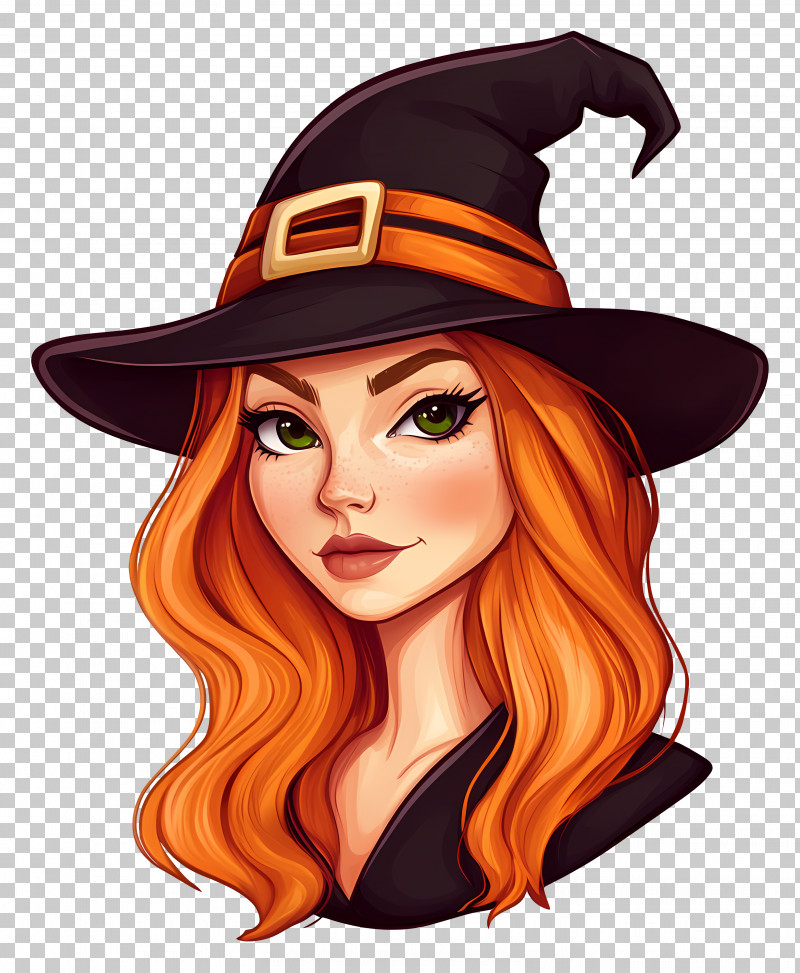 Halloween Witch - Orange-Haired Witch In Black Hat Illustration PNG ...