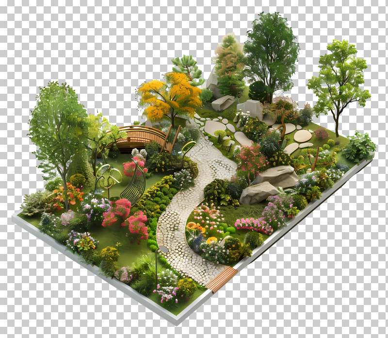 Garden - Lush Garden Pathway With Flowers And Greenery PNG, Clipart ...