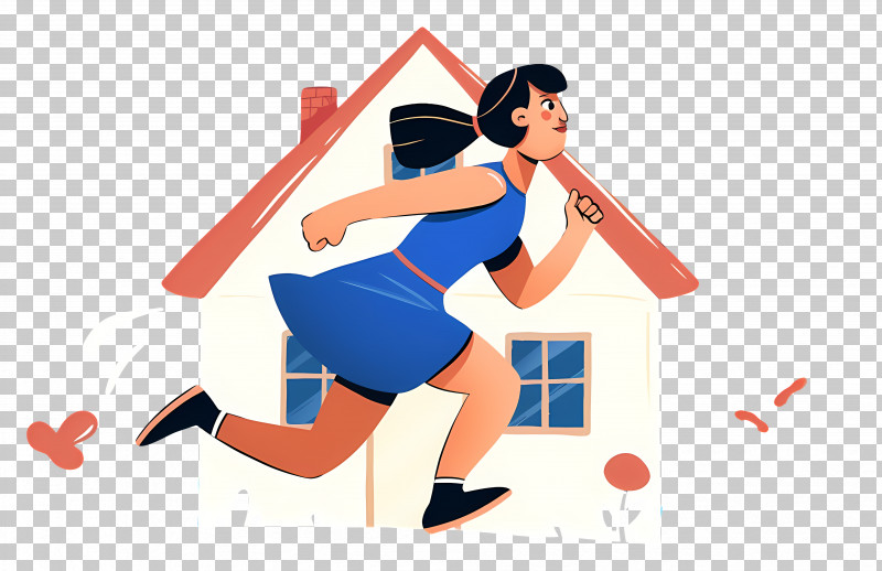 Running Woman - Girl Running With House Background Illustration PNG ...