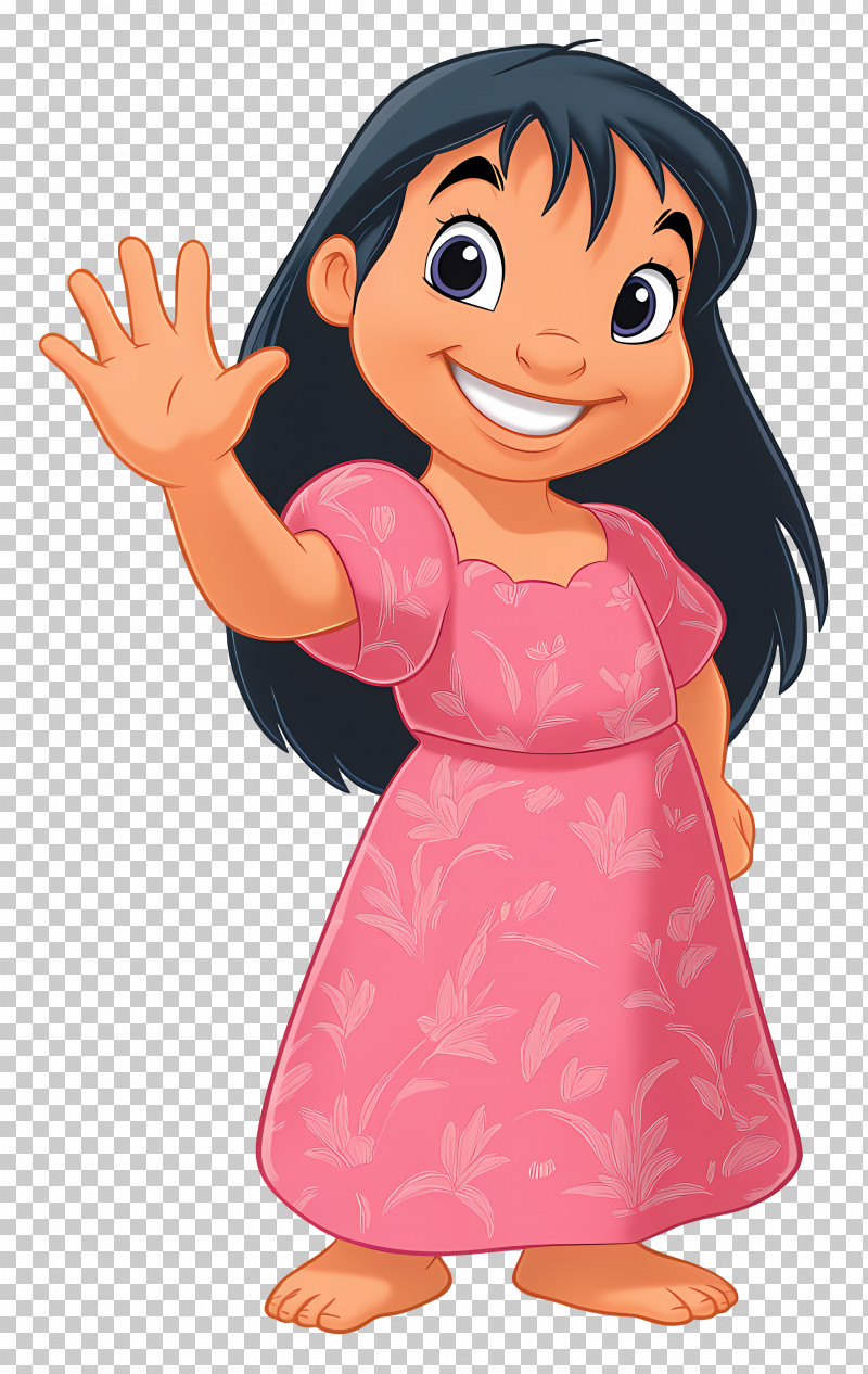 Lilo Character - Happy Girl Character Waving In Pink Dress PNG, Clipart ...
