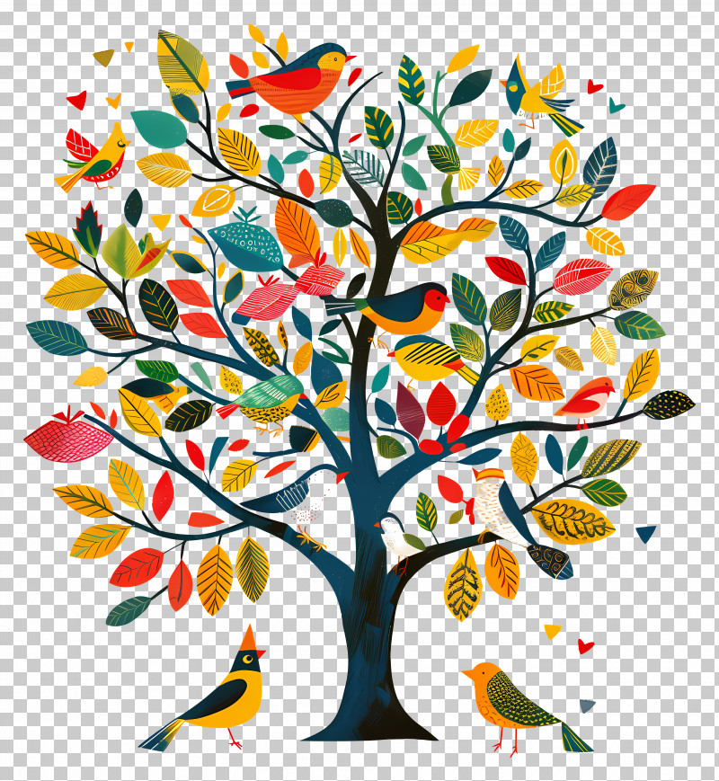 Tree With Birds - Colorful Tree With Birds PNG, Clipart, Birds ...