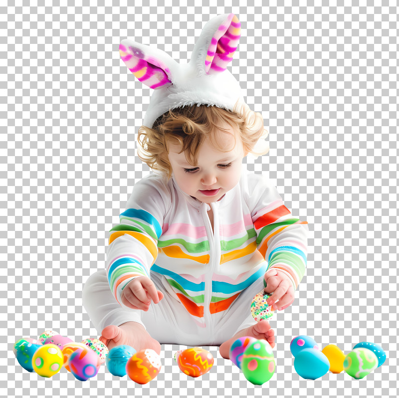 Kid - Adorable Baby In Rainbow Bunny Costume With Colorful Easter Eggs ...