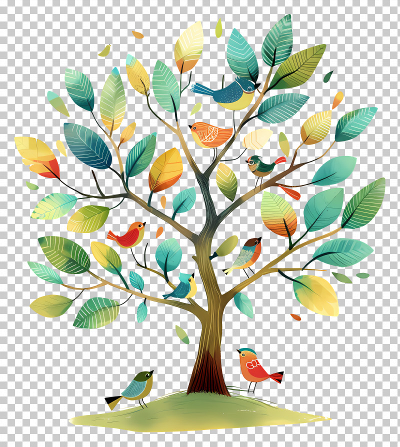Tree With Birds - Illustration Of A Colorful Tree With Birds For Nature ...