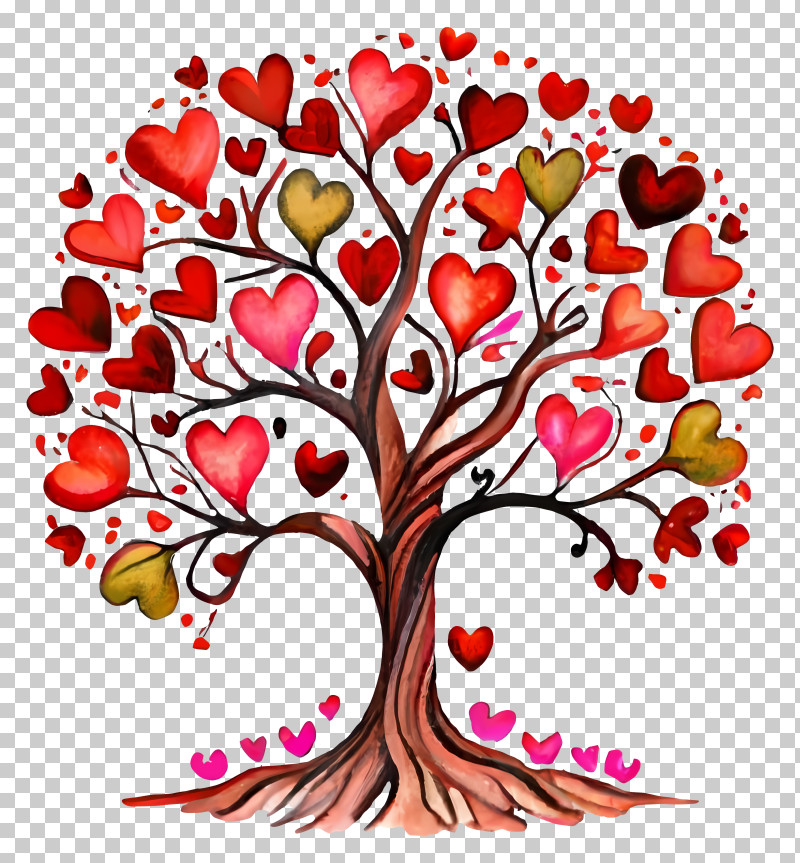 Cartoon - Artistic Love Tree With Heart-shaped Leaves PNG, Clipart ...