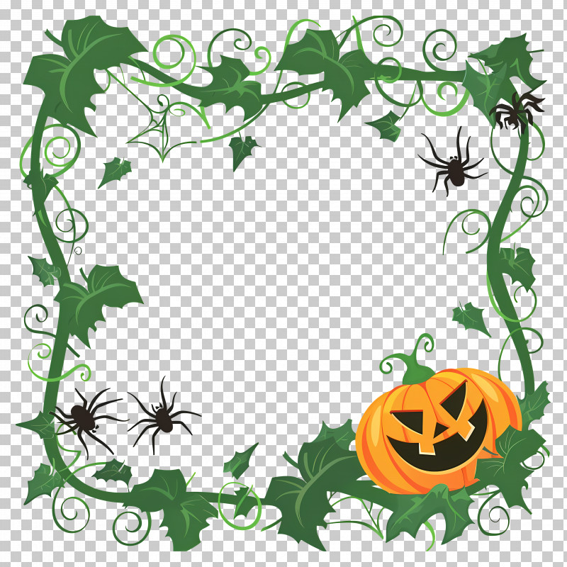 Halloween Frame - Halloween Pumpkin Frame With Spiders And Vines PNG ...
