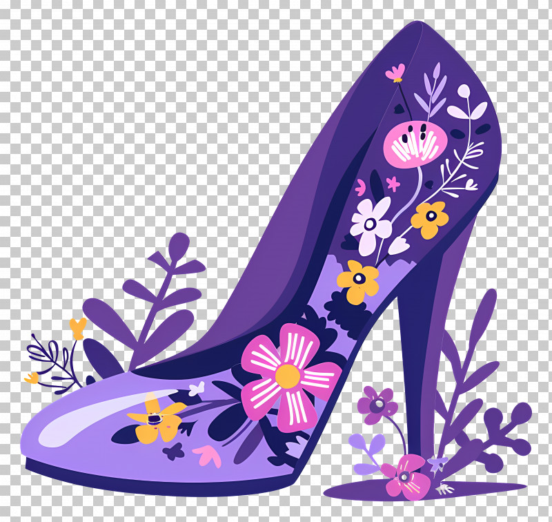 Stiletto Shoe - Purple Shoe With Floral Design Illustration PNG ...