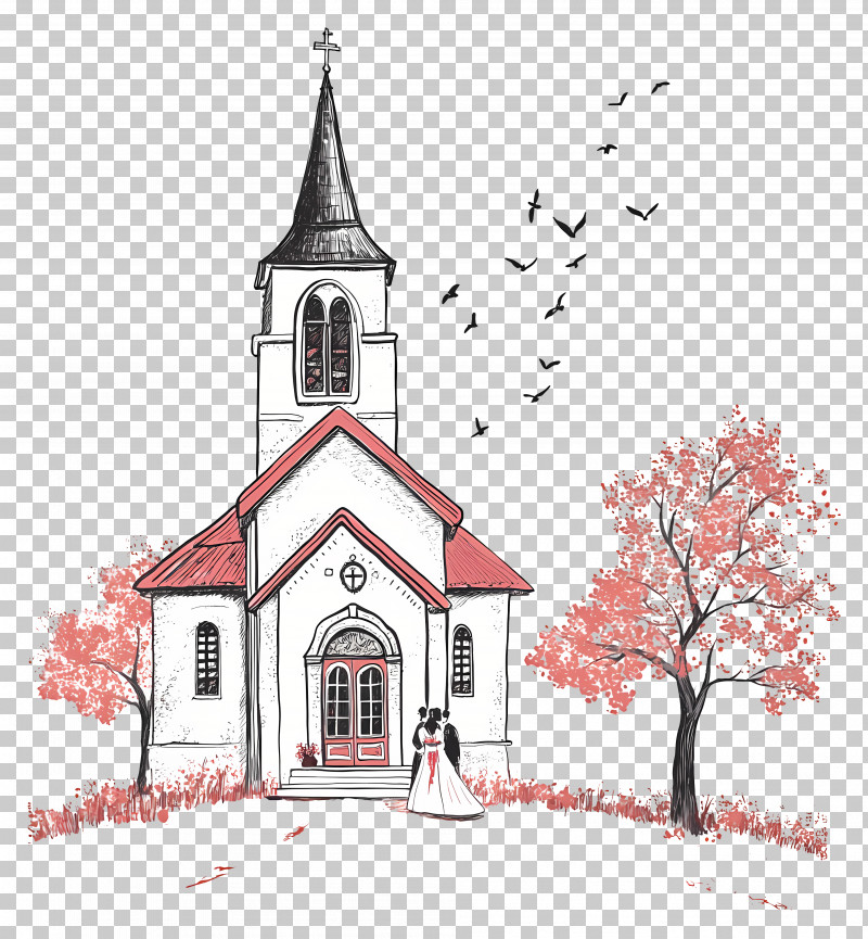 Wedding Church - Wedding Church With Bride And Groom PNG, Clipart ...