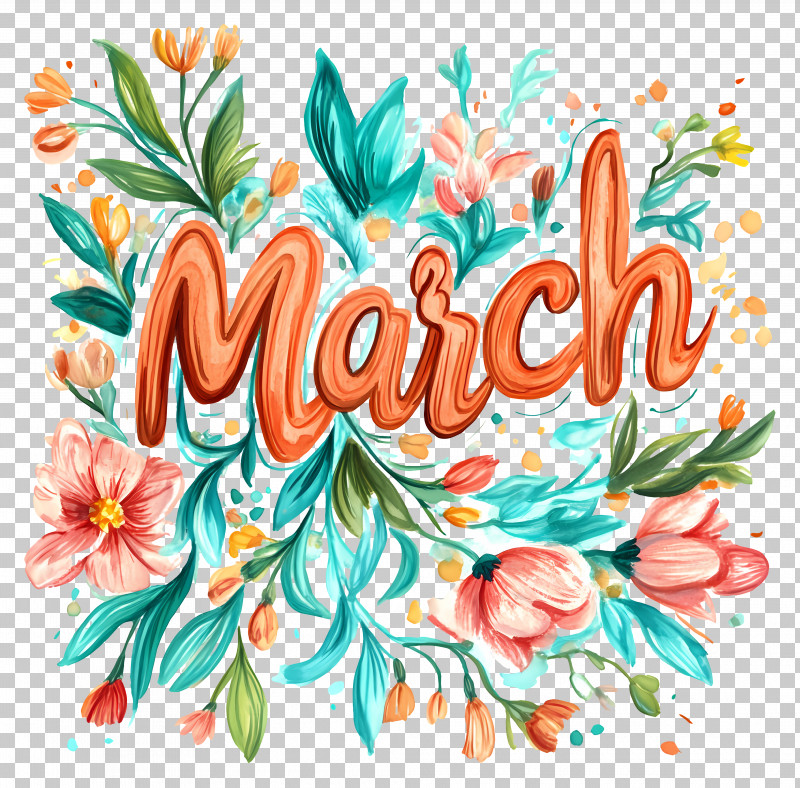 March - March Floral Illustration With Flowers PNG, Clipart, Colorful ...