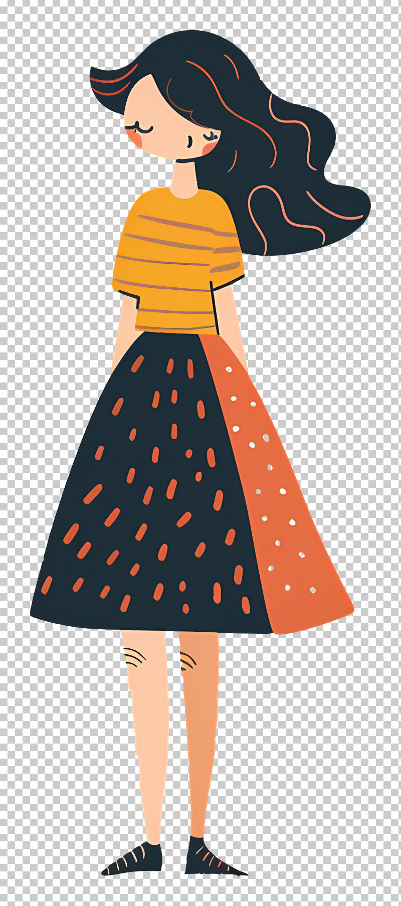 Woman In Skirt - Illustration Of Stylish Girl With Flowy Hair PNG ...
