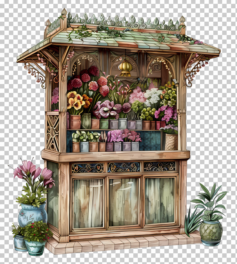 Flower Shop - Vintage Flower Shop With Various Plants PNG, Clipart ...