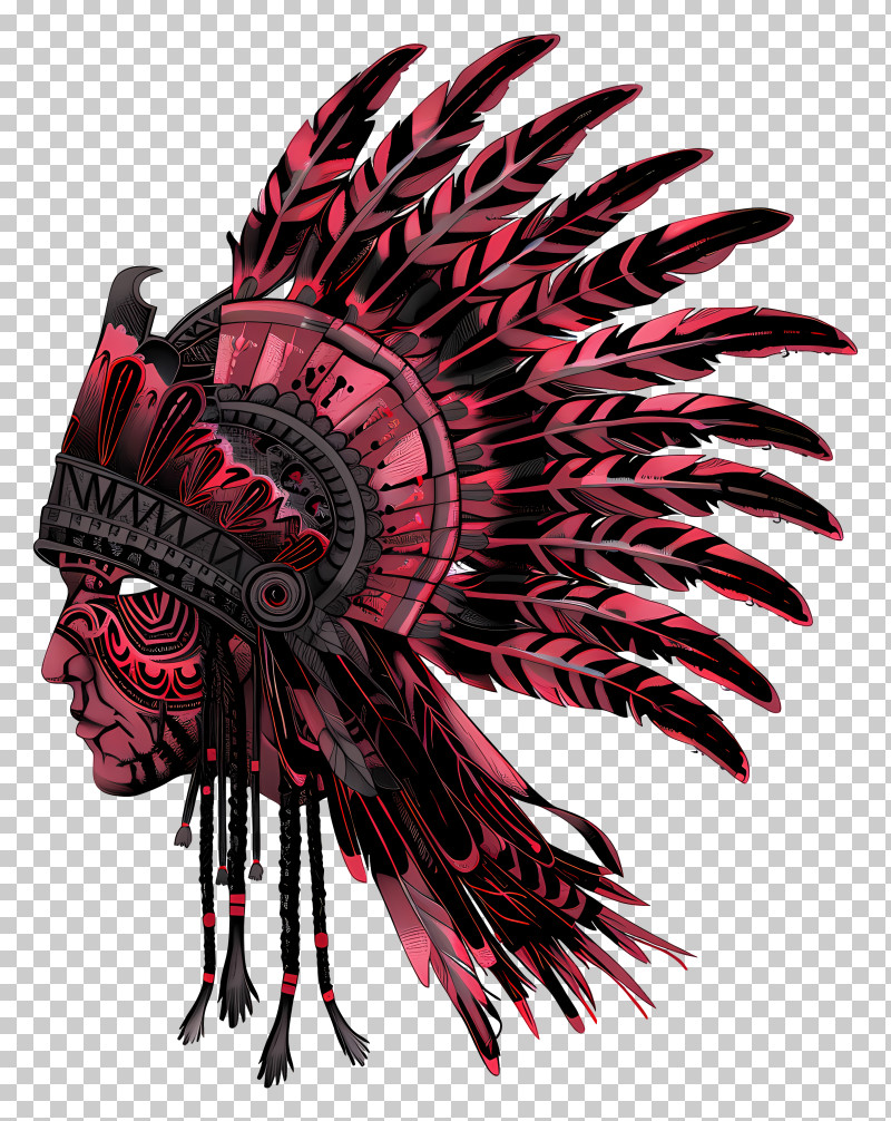 Indigenous Headgear - Traditional Red Feather Headdress With Intricate ...
