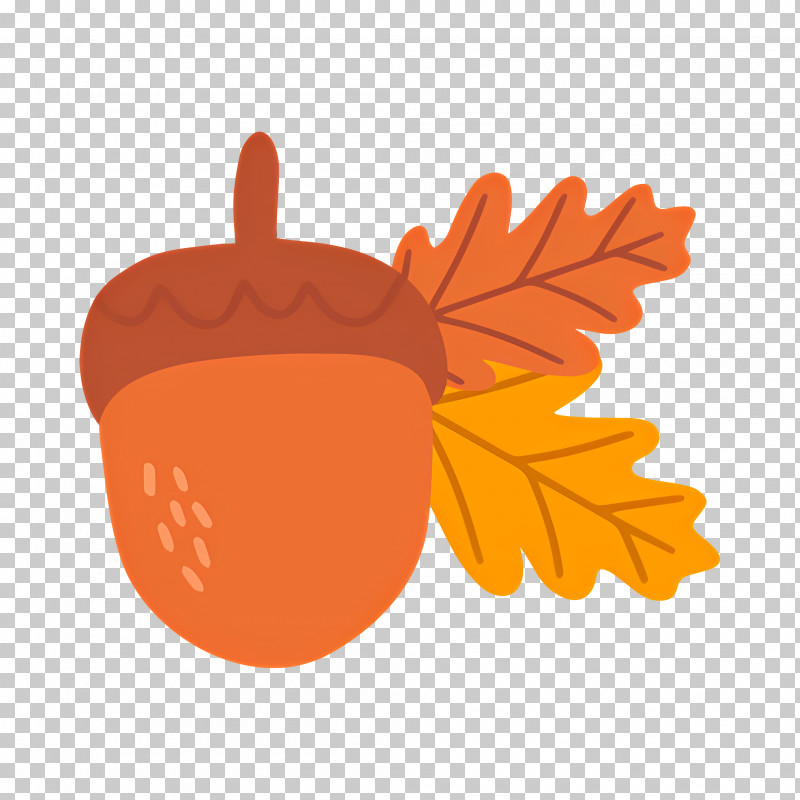 Acorn - Acorn With Orange Leaves In Flat Style PNG, Clipart, Acorn ...