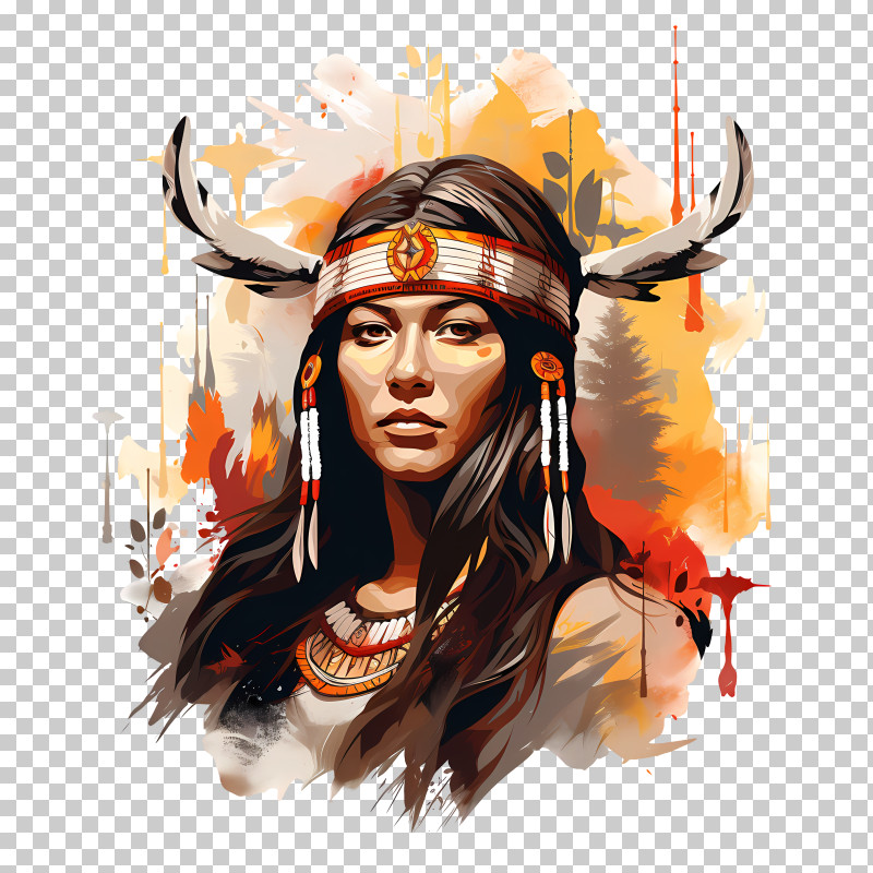 Native American Day - Woman With Traditional Headdress And Feathers PNG ...