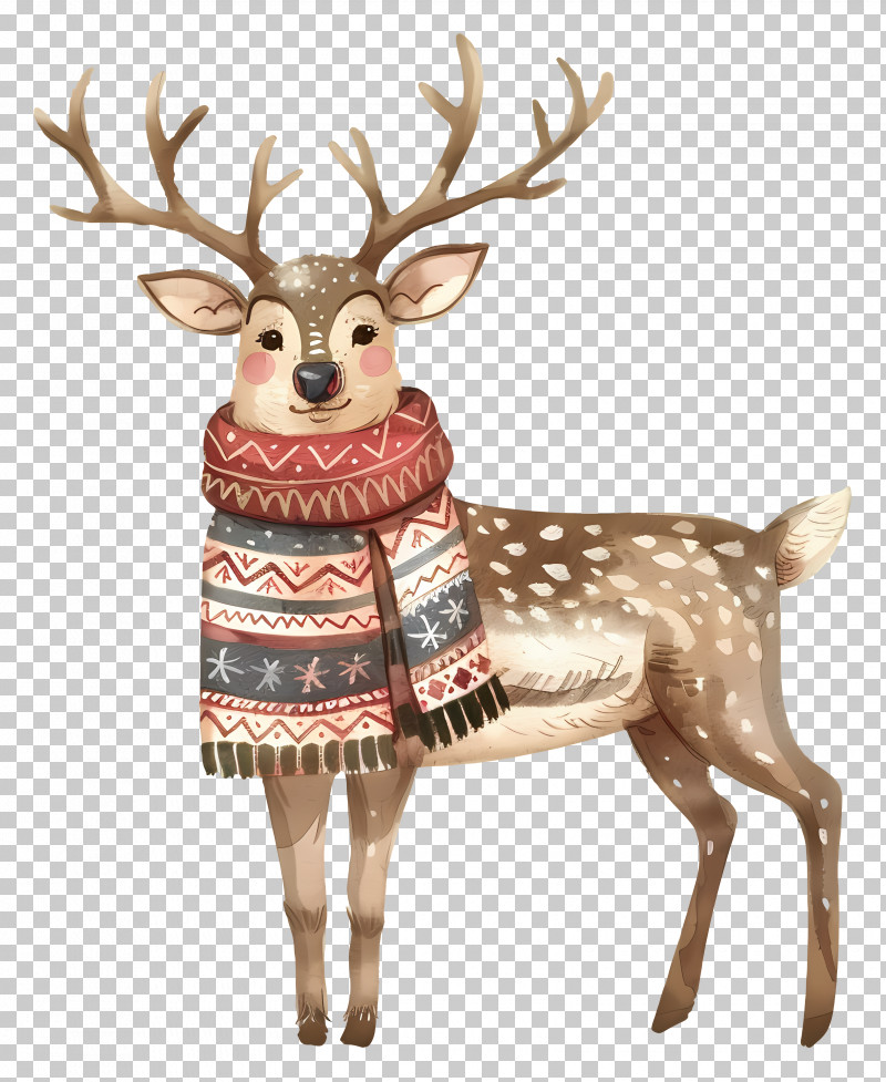 Reindeer - Winter Deer Wearing Cozy Scarf PNG, Clipart, Antlered Animal ...