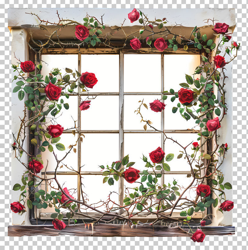 Spring Flower Window - Window Framed With Red Roses PNG, Clipart, Bloom ...