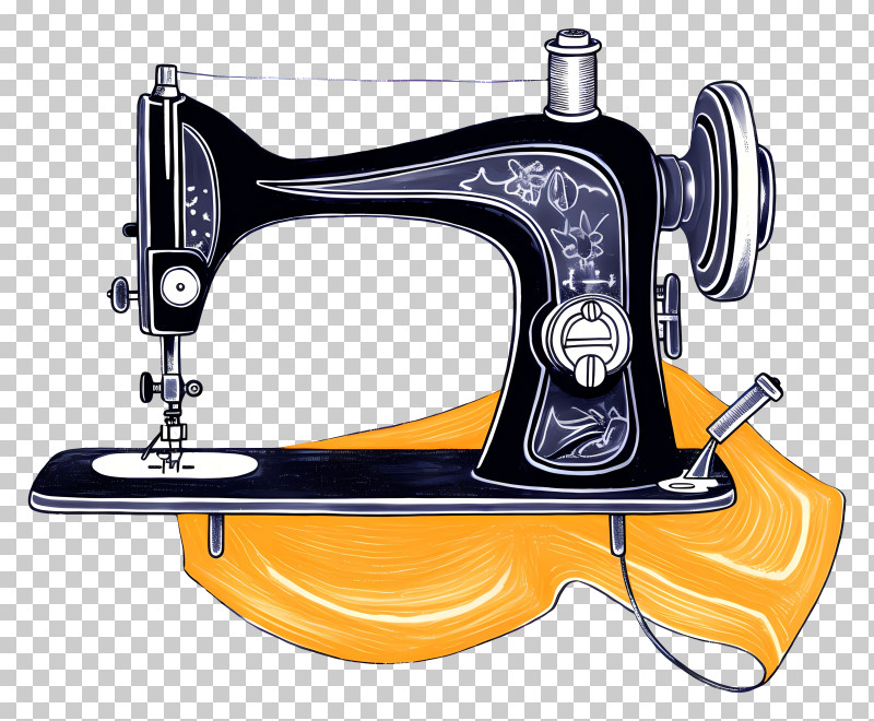 Vintage Sewing Machine - Vintage Sewing Machine With Yellow Fabric PNG ...