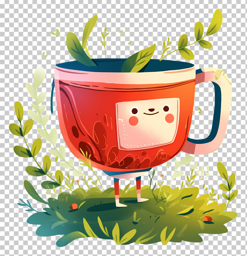 Cute Teacup - Red Cup With Plants And Smile PNG, Clipart, Cute, Cute ...