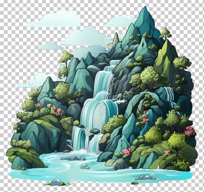 Flat Waterfall - Scenic Waterfall On Mountain Landscape PNG, Clipart ...