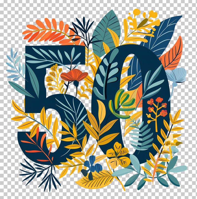 Number 50 - Floral Fifty Number Illustration PNG, Clipart, 50 ...