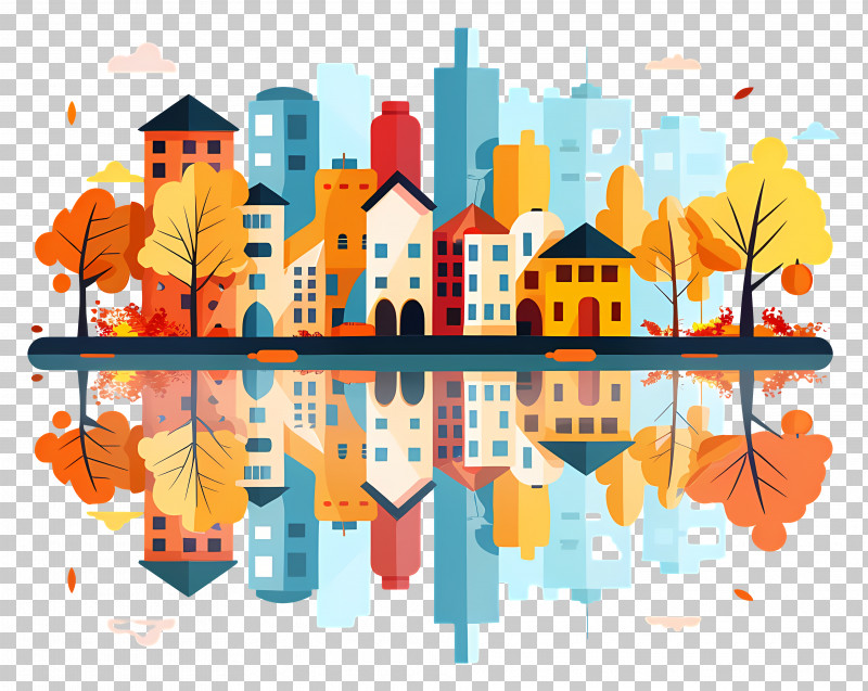 Autumn City - Modern City Reflecting Autumn Colors Illustration PNG ...