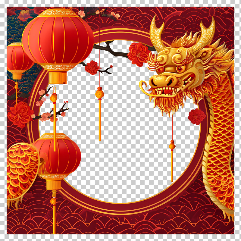 Chinese New Year - Dragon Embraced By Festive Red Lanterns PNG, Clipart ...