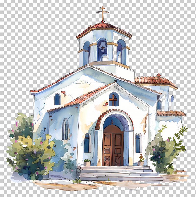 Greek Orthodox Chapel - White Church Architectural Illustration PNG ...