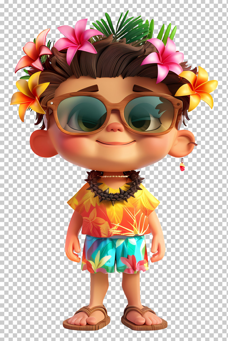 Hawaii Boy Cartoon - Boy In Hawaiian Outfit With Sunglasses PNG ...