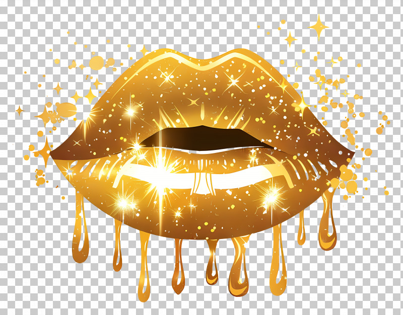 Glitter Kiss - Golden Glitter Lips With Drips Illustration PNG, Clipart ...
