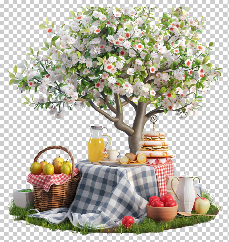 Springtime Picnic - Blossom Tree Picnic With Fruits And Juice PNG ...