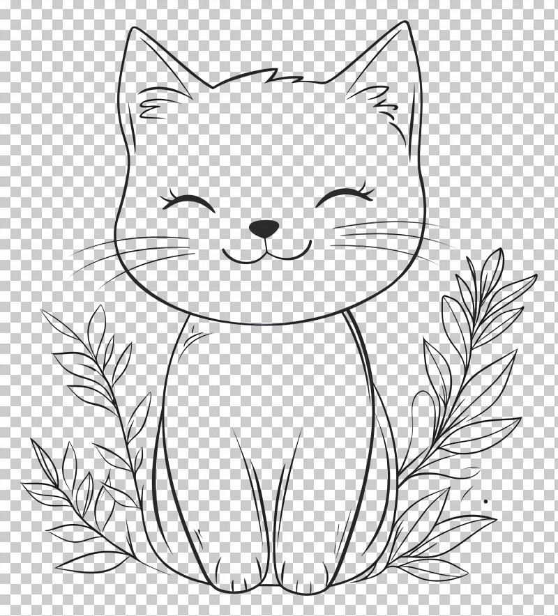 Outline Cat - Smiling Cat Drawing PNG, Clipart, Botanical Background ...