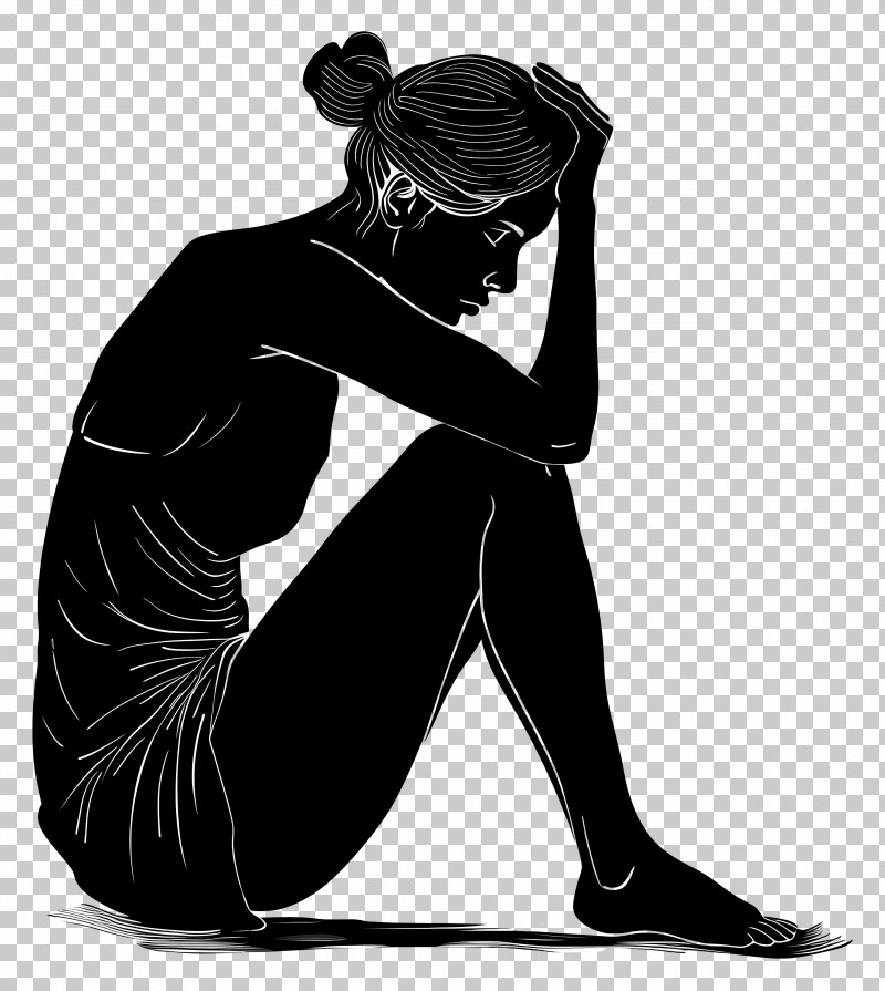 Sad Woman Silhouette - Silhouette Of Woman In Thought PNG, Clipart ...