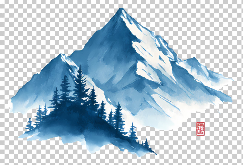 Mountain Ink Painting - Blue Mountains With Trees PNG, Clipart, Art ...
