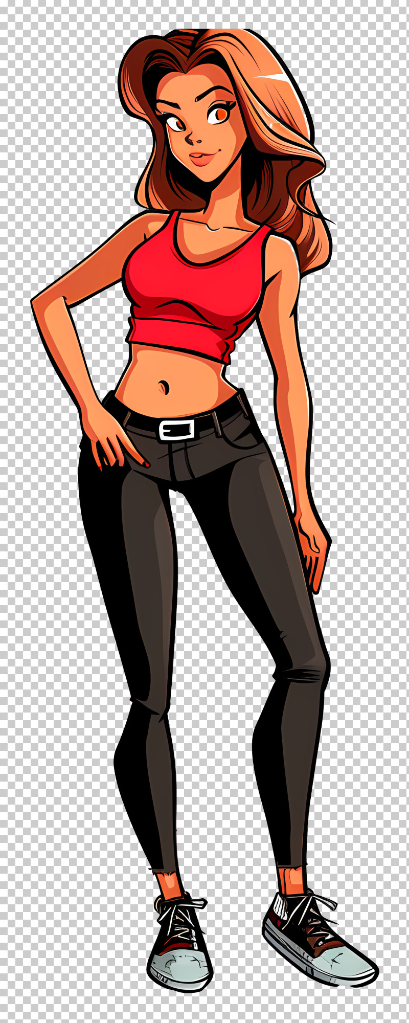 Slim Woman Cartoon - Stylish Woman In Red Top PNG, Clipart, Black Pants ...