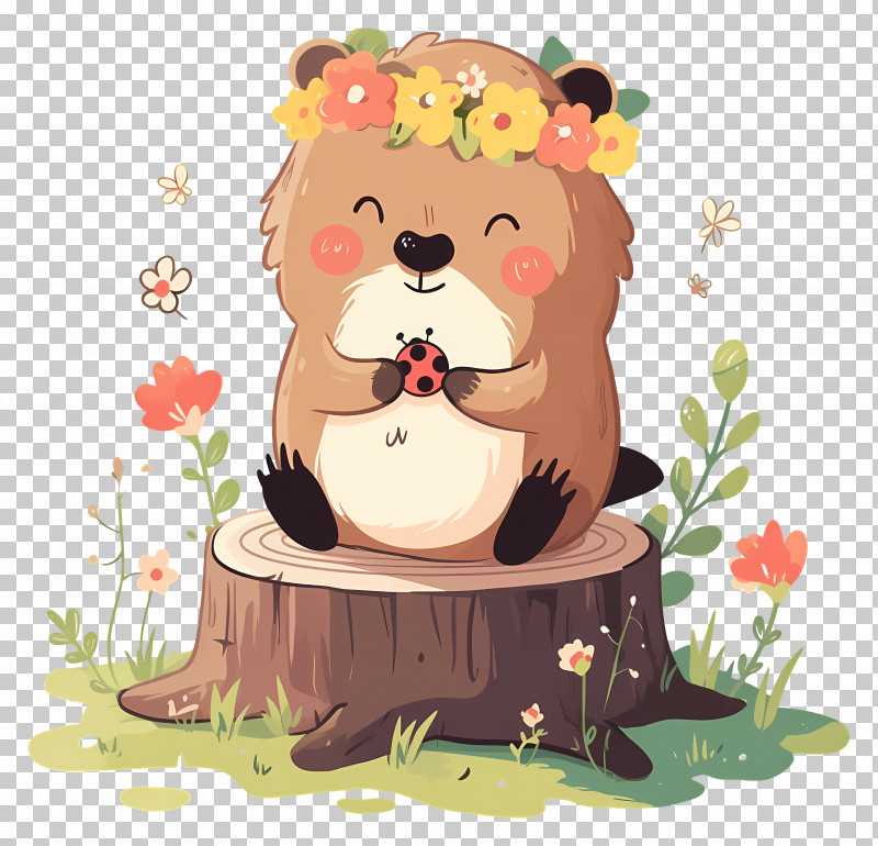 Beaver Sitting On Stump - Cute Cartoon Beaver On A Tree Stump With ...