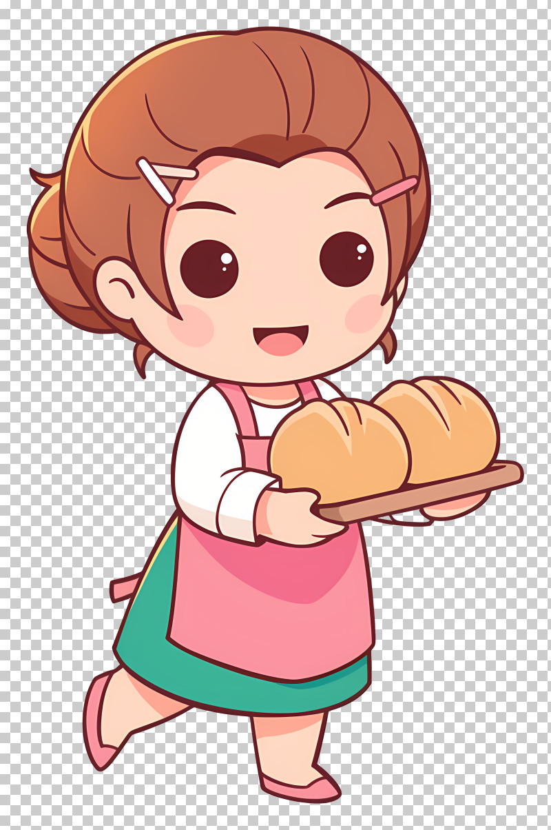 Cute Girl With Buns - Cartoon Baker Holding Bread PNG, Clipart, Apron ...