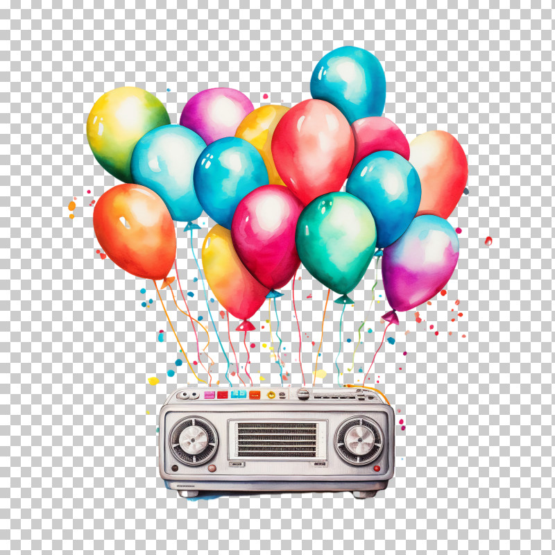 National Radio Day - Vintage Radio Decorated With Colorful Balloons PNG ...