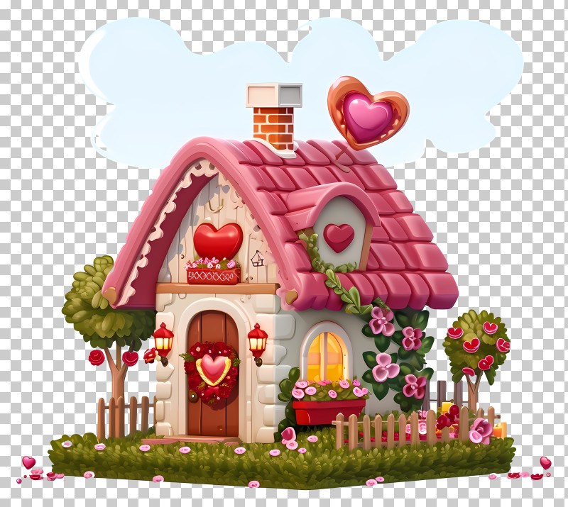Valentine House Emoji - Cute Heart-Themed Fairytale Cartoon House PNG ...
