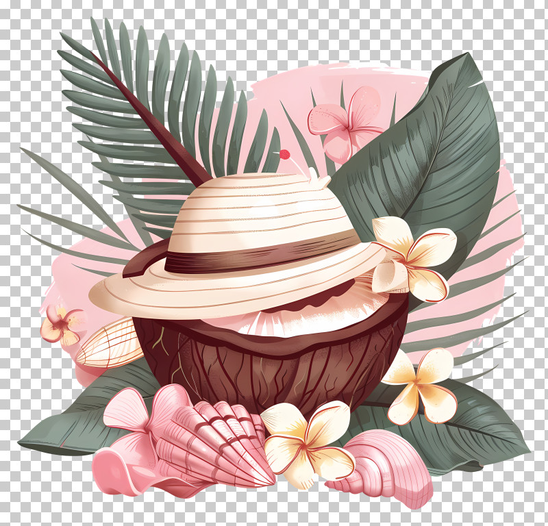 Coconut Summer - Tropical Coconut With Hat Illustration PNG, Clipart ...
