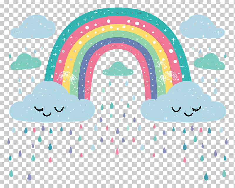 Rainbow And Rain - Colorful Rainbow With Clouds And Raindrops PNG ...