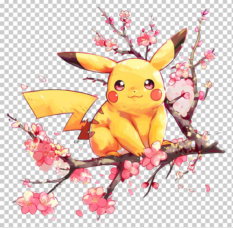 Pikachu - Pikachu Sitting On Cherry Blossoms PNG, Clipart, Adorable ...
