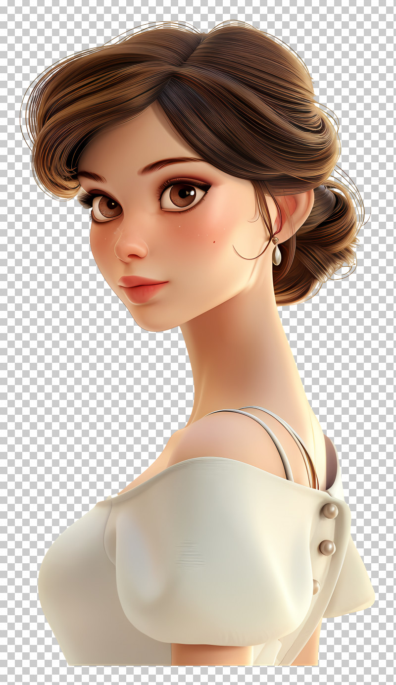 Woman In Dress - 3D Animated Woman With Brown Hair In White Dress PNG ...
