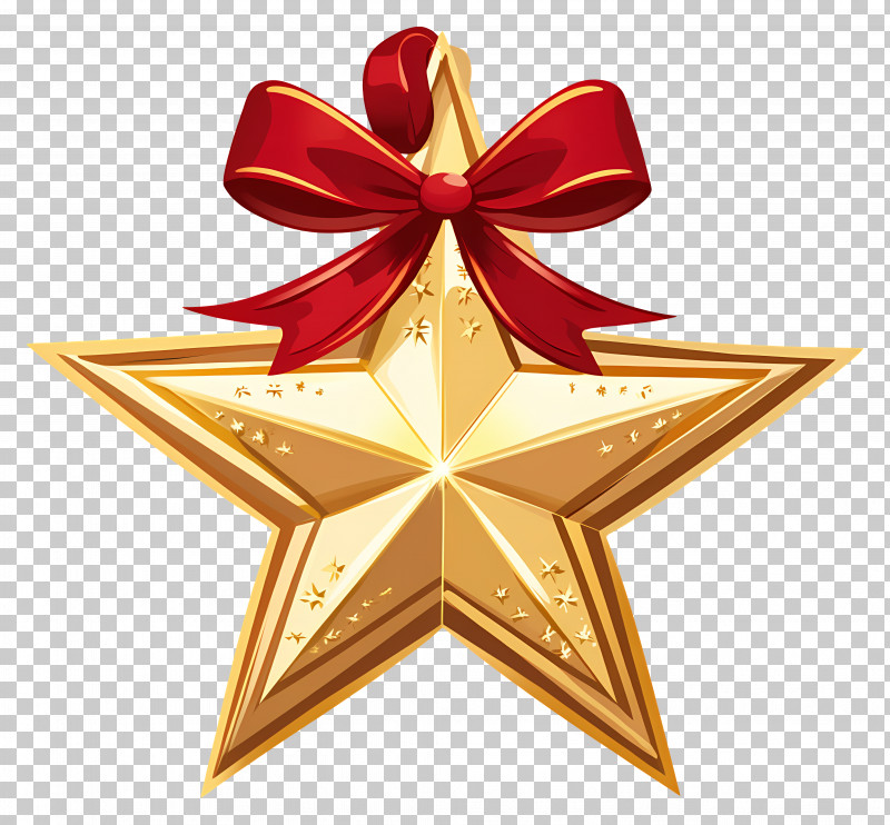 Christmas Star - Gold Star Ornament With Red Ribbon PNG, Clipart, Christmas, Christmas Art ...