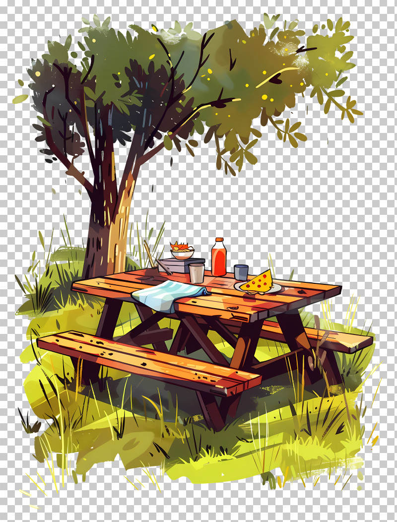 Picnic Table - Picnic Table Under A Tree With Food PNG, Clipart, Food ...